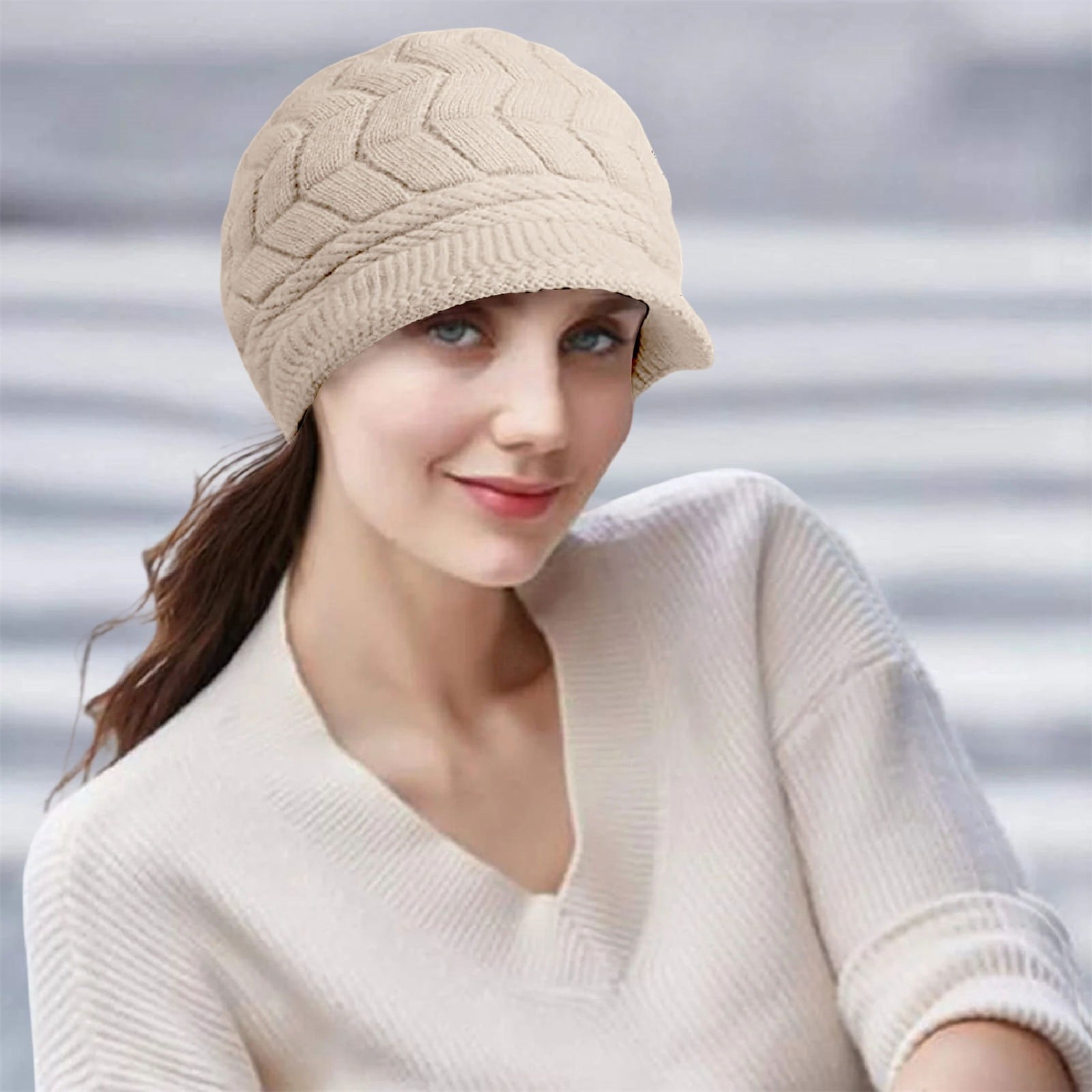 Beige Berets for Women Men Winter Beanie Hat Warm Knitted Wool Hats Cap ...