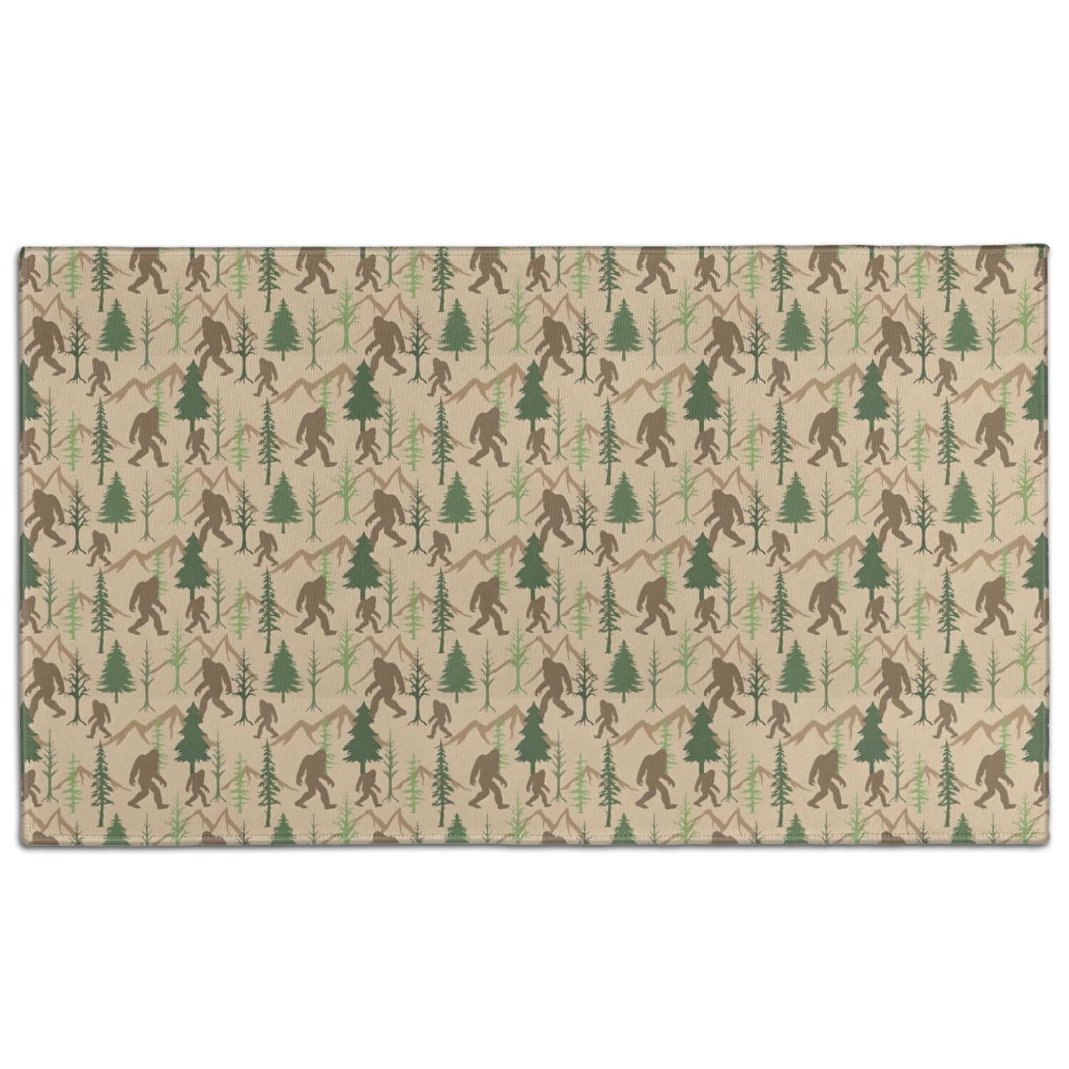 Beige Bigfoot and Forest Pattern Door Rugs,Washable Non Slip Door Mats ...