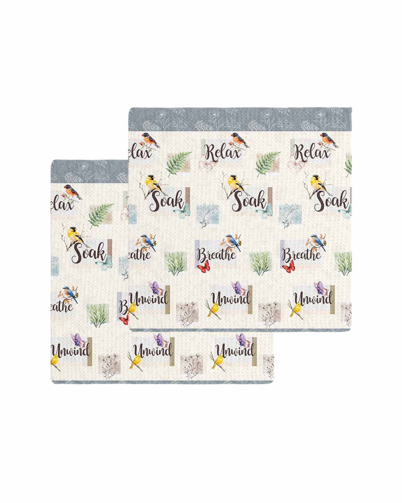 Beige Birds Kitchen Dish Towels for Drying Dishes Set of 2, Farmhouse ...