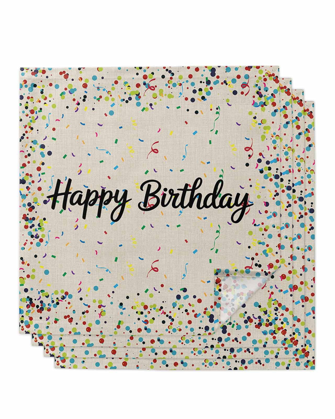 Beige Birthday Cloth Napkins Set of 4 Reusable Dinner Napkins, Colorful ...