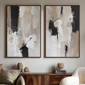 Beige Black Acrylic Abstract Modern Minimalist Wall Art Print Home ...