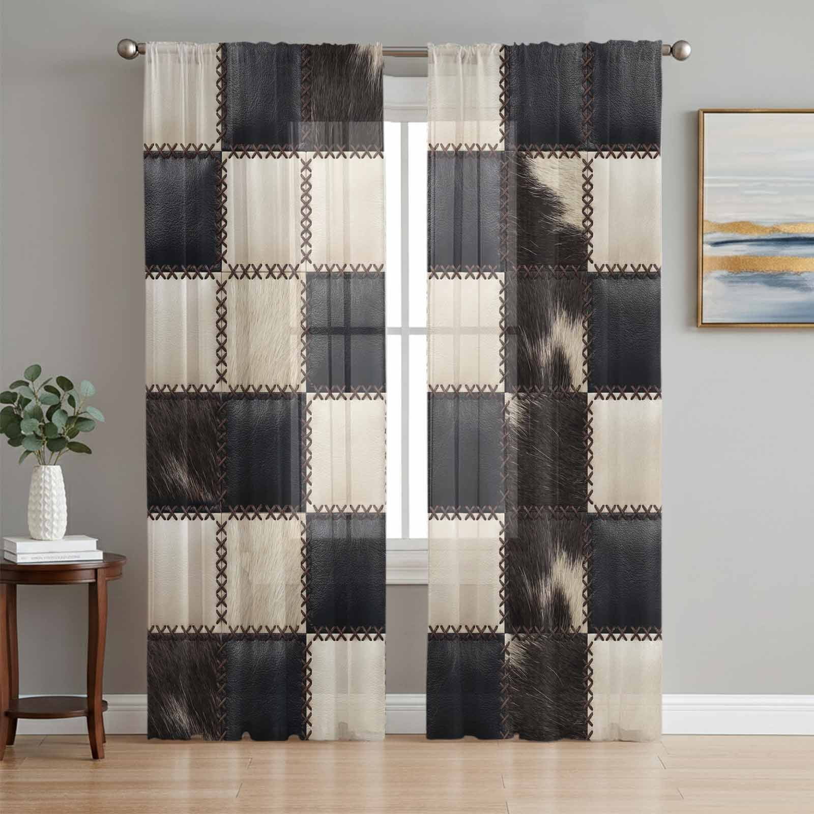 Beige Black Animal Printed Sheer Curtains 63 Inch Length 2 Panels Set ...