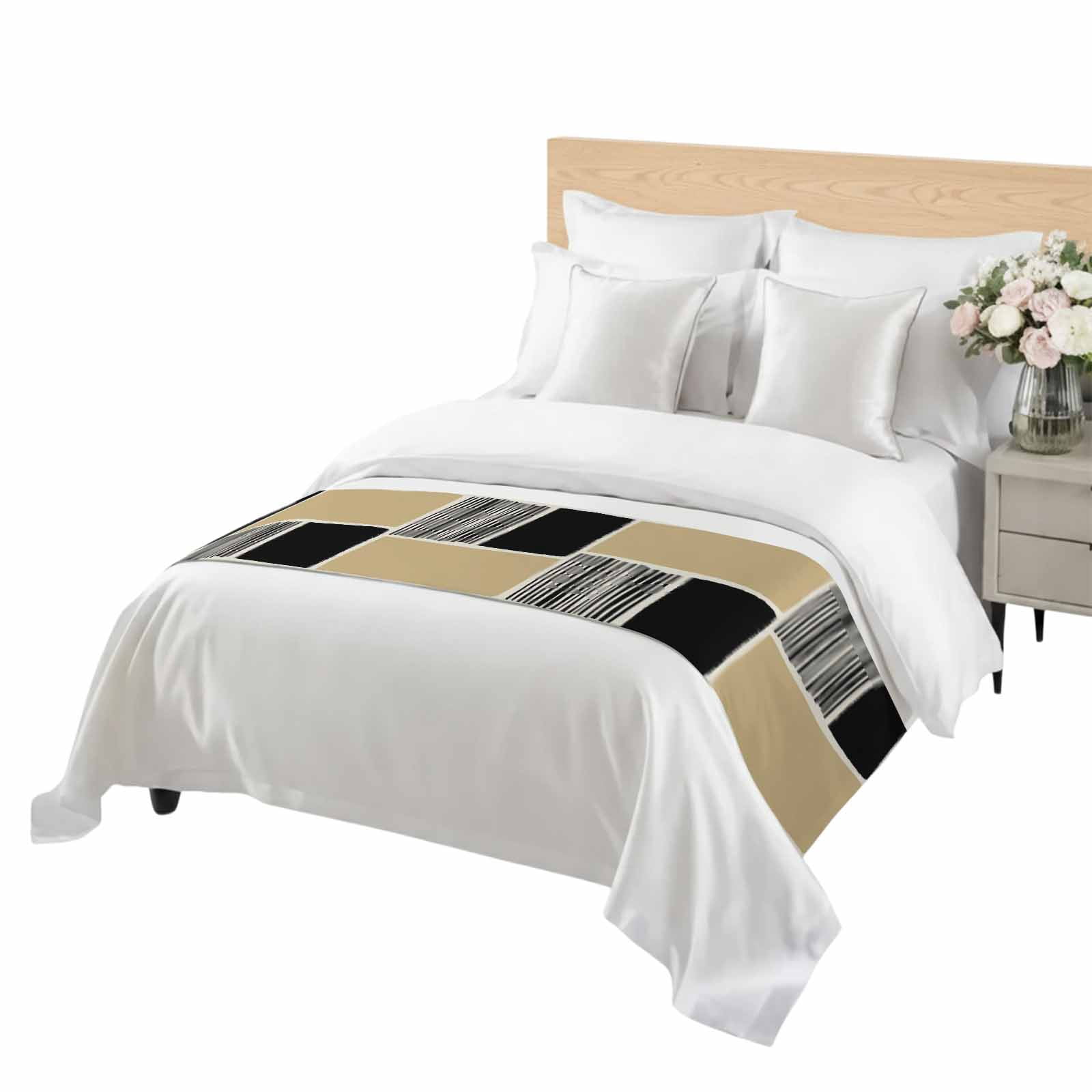 Beige Black Bed Runner for Queen Size Bed, Vintage Japanese Style ...