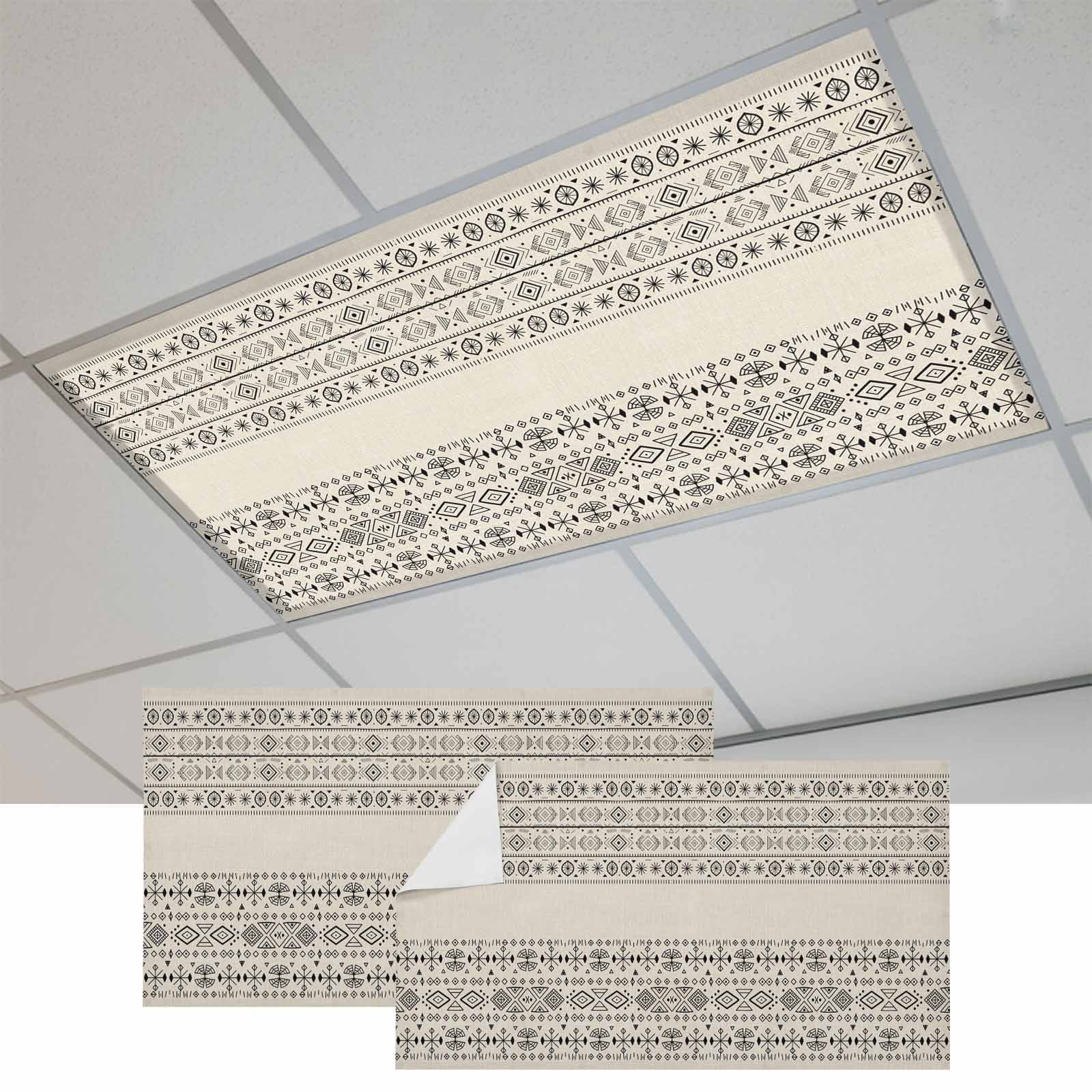 Beige Black Boho Magnetic Fluorescent Light Covers for Ceiling Lights ...