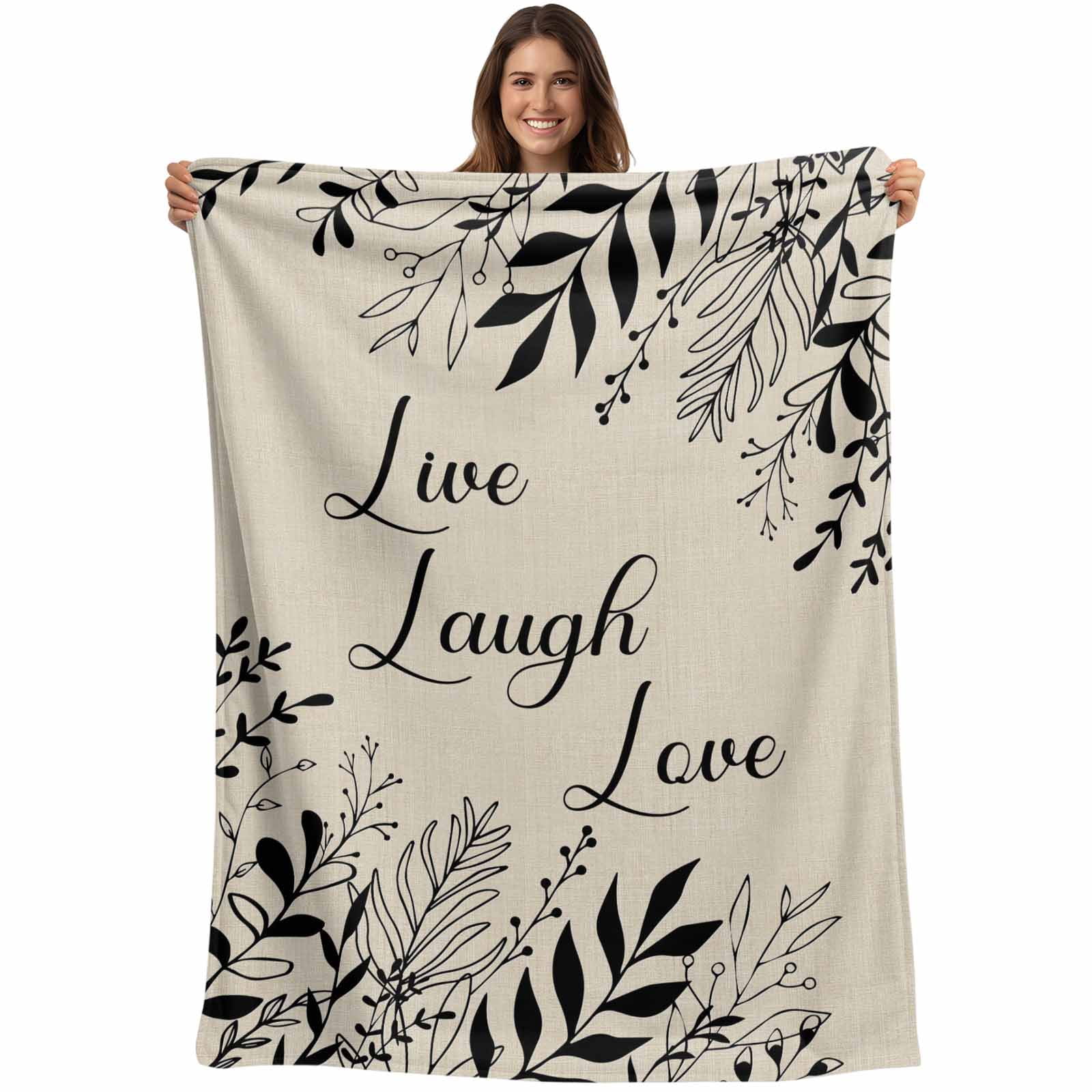 Beige Black Botanical Blanket Soft Cozy Warm Throw Blanket for Couch ...