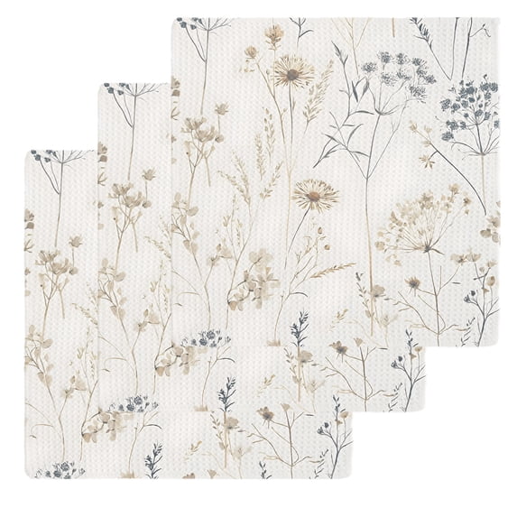 Beige Black Botanical Kitchen Dish Towels for Drying Dishes Set of 3 ...