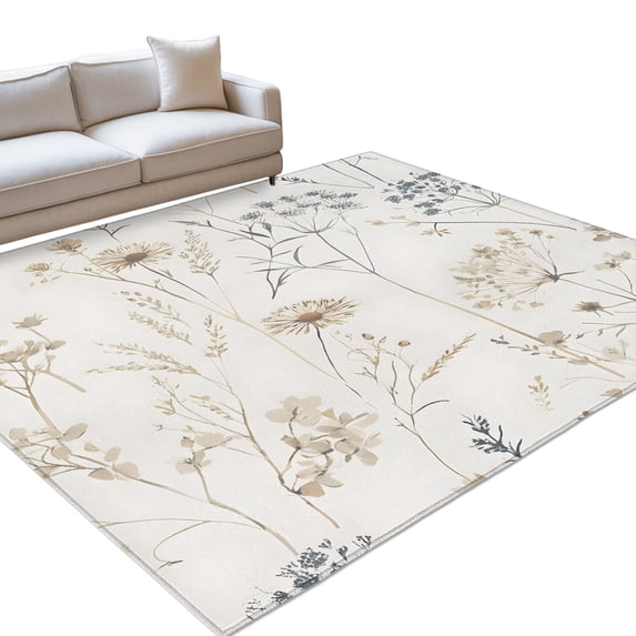 Beige Black Botanical Washable Rug 4x6 Area Rug for Living Room Bedroom ...