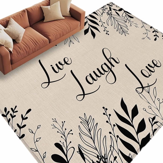 Beige Black Botanical Washable Rug 5x7 Area Rugs for Living Room ...