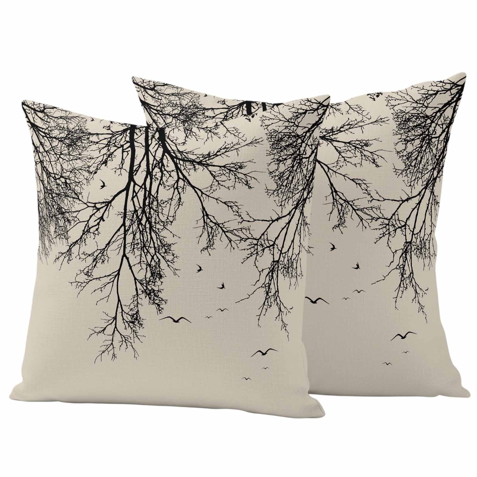 Beige Black Branches Outdoor Waterproof Pillow Covers, Botanical Dead ...