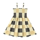 Beige Black Check Pattern Girls' Casual Dresses 2Y-8Y Sleeveless Ruffle ...