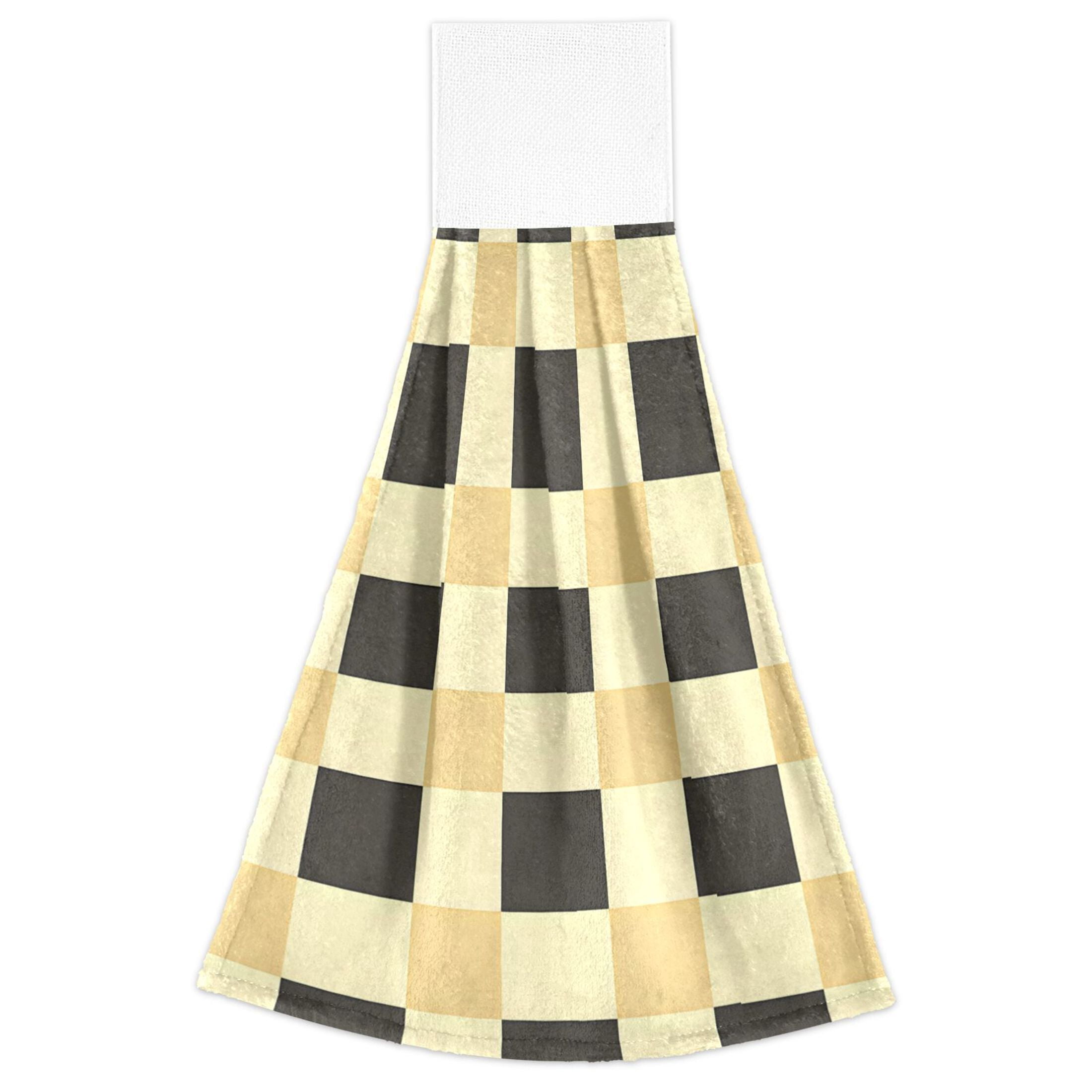 Beige Black Check Pattern Hand Towels 2 Pack Quick Dry Velvet Soft with ...