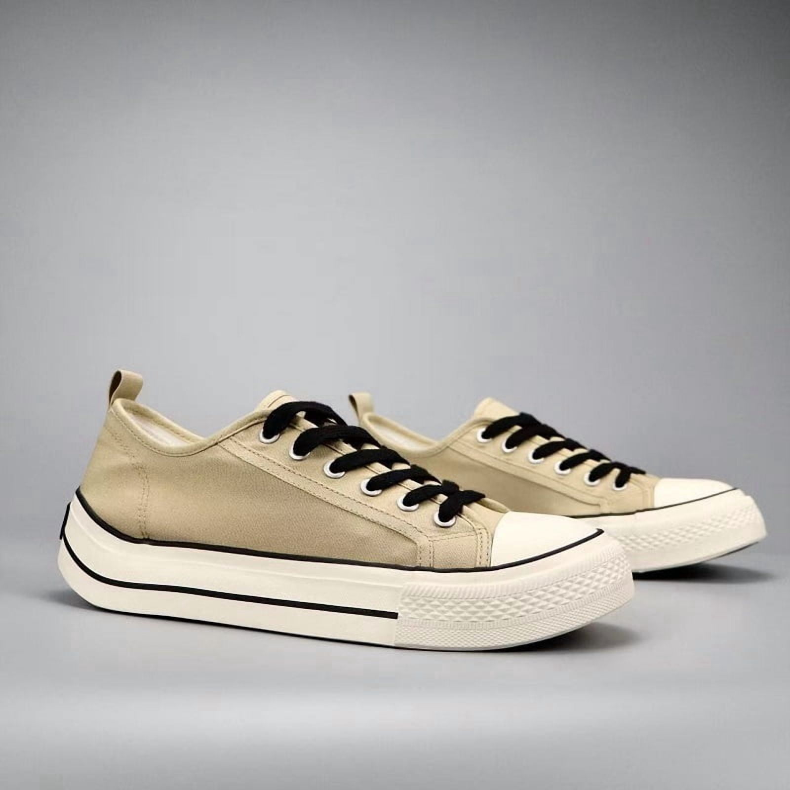 Beige & Black Chunky Canvas Platform Sneakers, Minimalist Casual Shoes ...