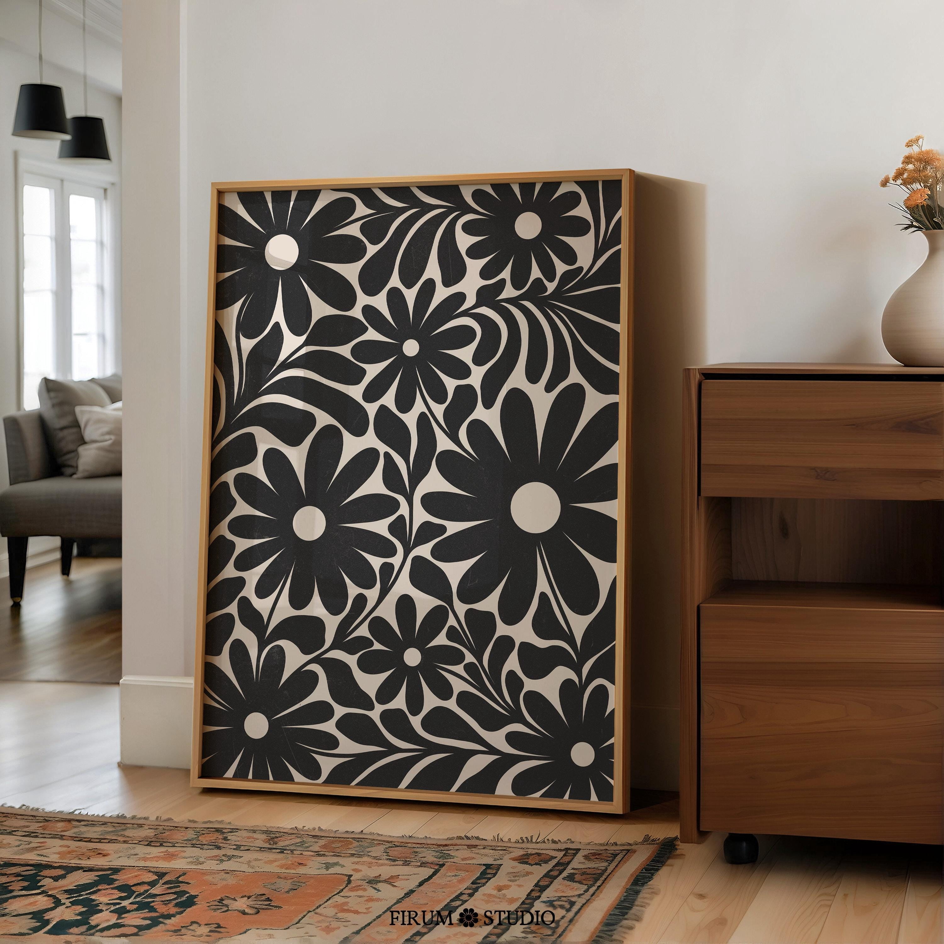 Beige Black Daises Wall Art Poster Floral Illustration Neutral ...