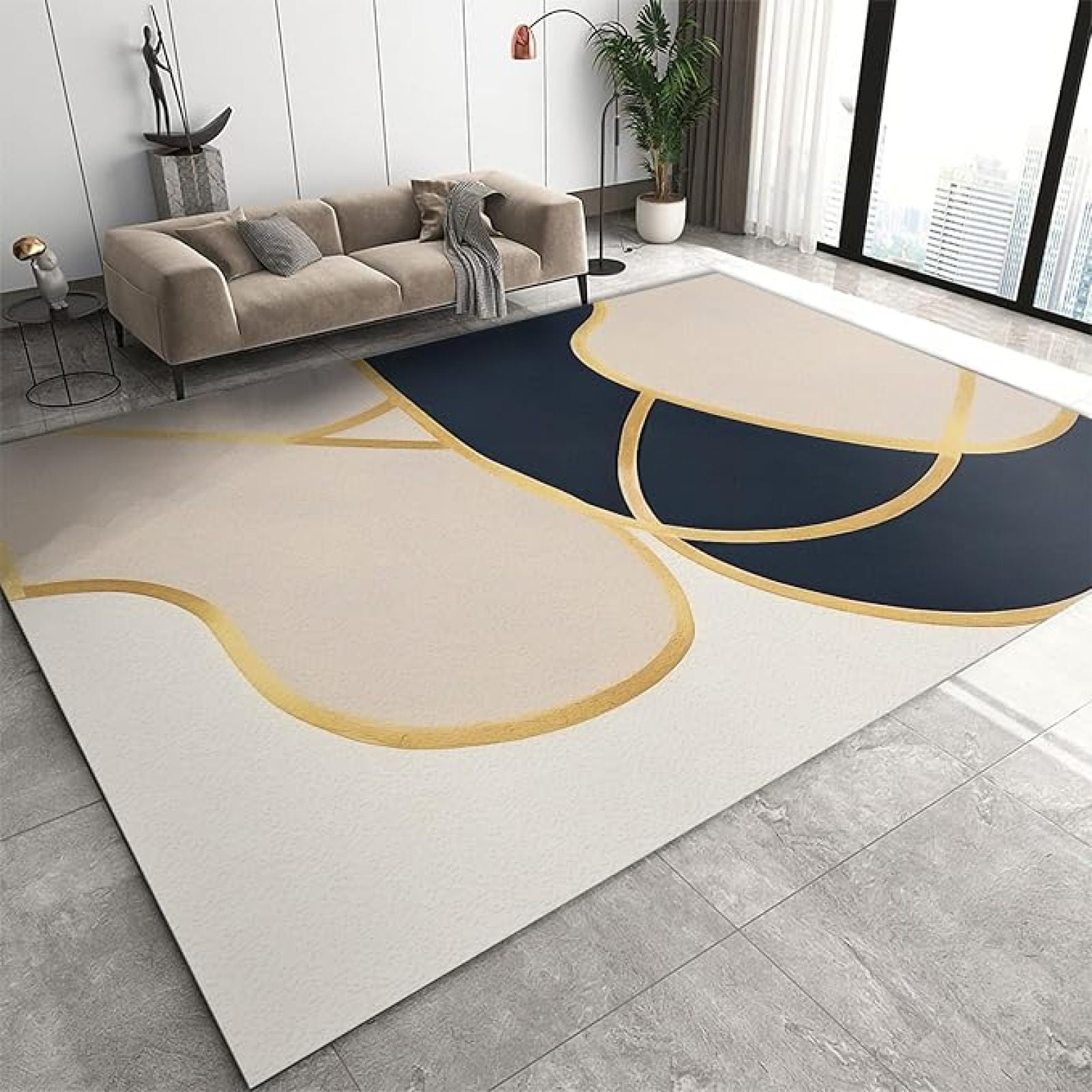 Beige And Black Geometric Blocks Area Rug, Abstract Golden Twisted ...