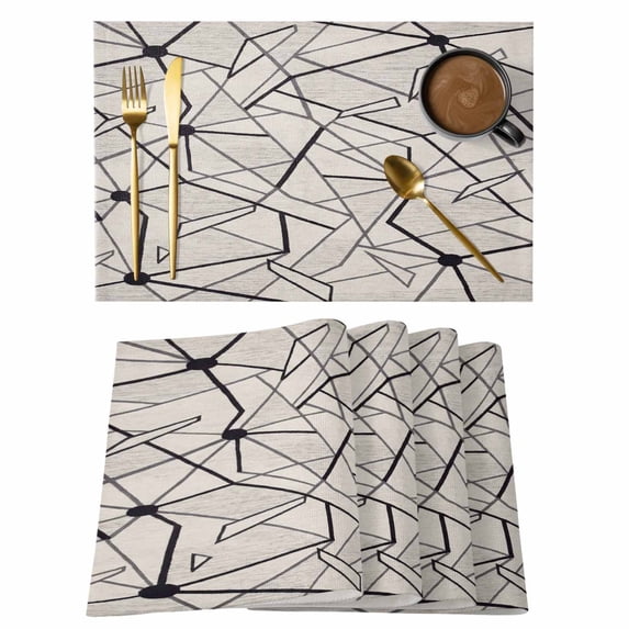 Beige Black Geometric Placemats Set of 6 Modern Abstract Art Aesthetics ...