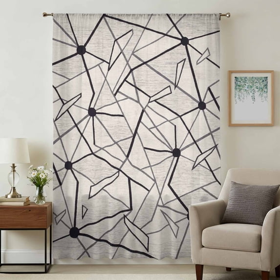 Beige Black Geometric Sheer Curtains 84 Inches Long, Modern Abstract ...