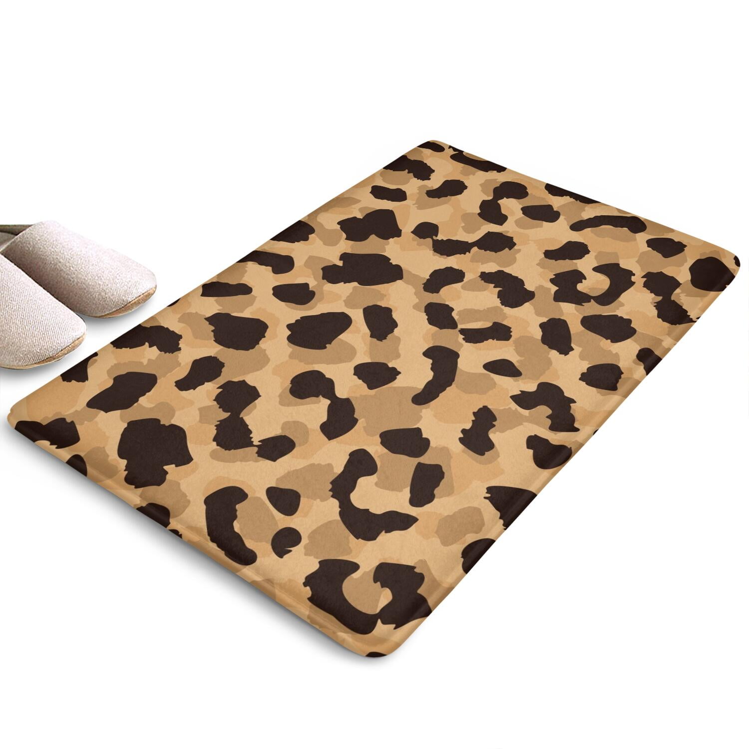 Beige and Black Leopard Pattern Flannel Non Slip Door Rugs,Washable ...
