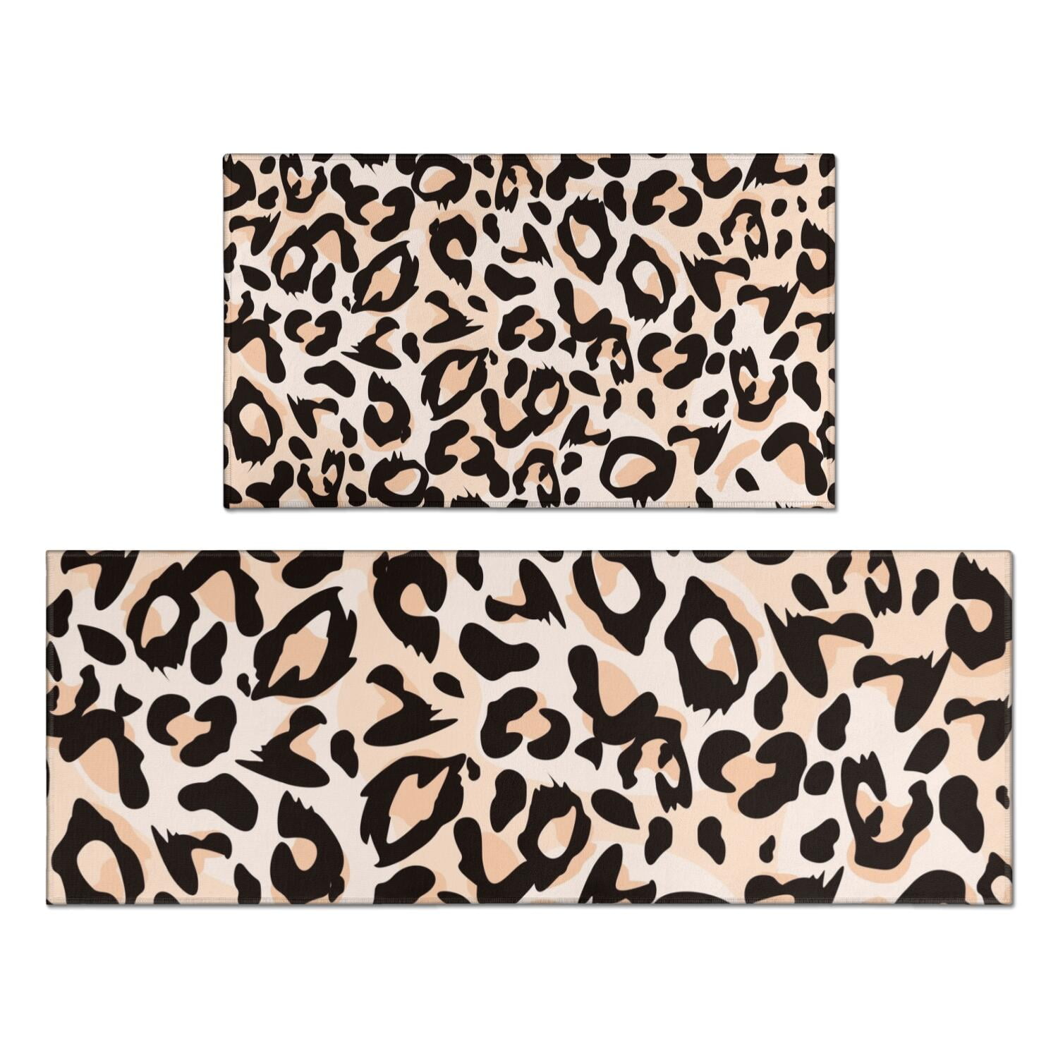 Beige and Black Of Leopard Print Kitchen Rugs Sets Of 2,Anti Fatigue ...