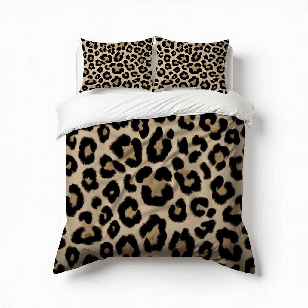 Beige Black Leopard Print Pattern Bedding Set 3 Pcs Soft Microfiber ...