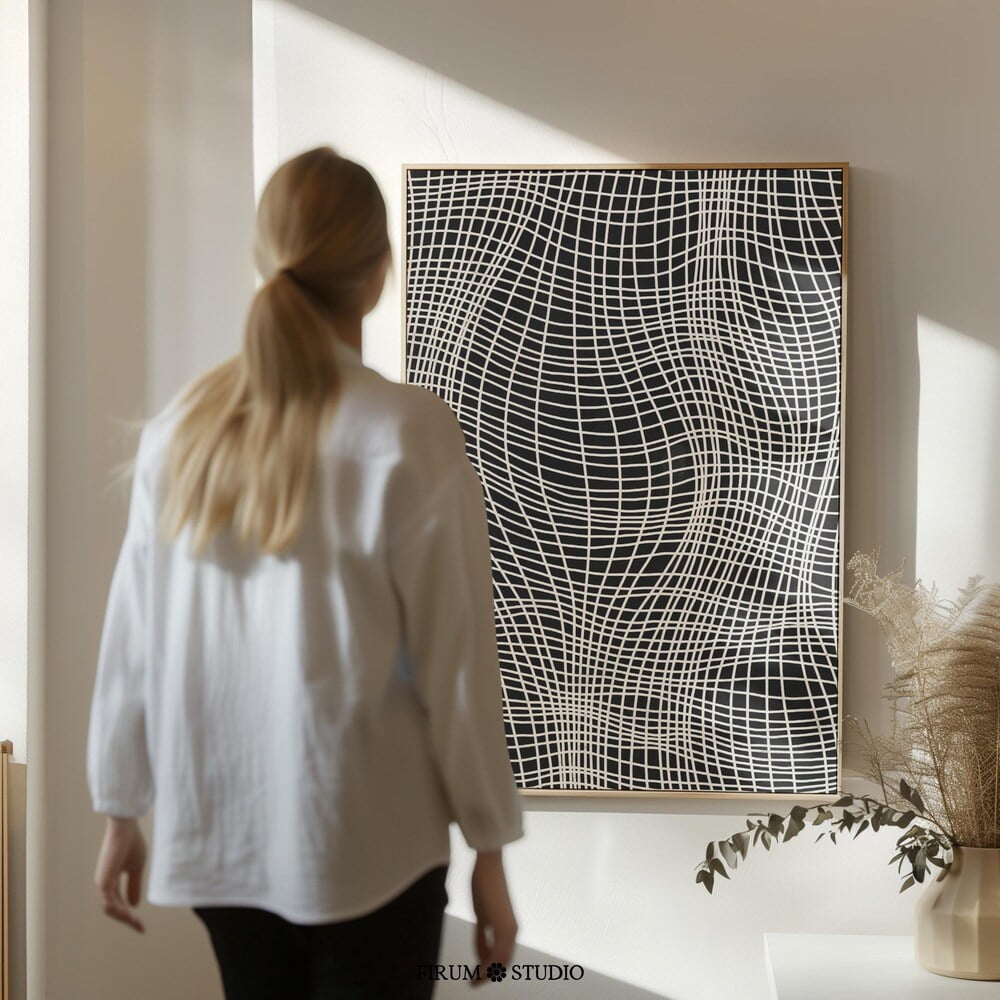 Beige And Black Minimalist Abstract Lines Print, Contemporary Organic ...