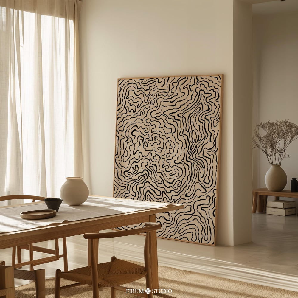 Beige And Black Minimalist Lines Print Wall Art, Continuous Line Art ...