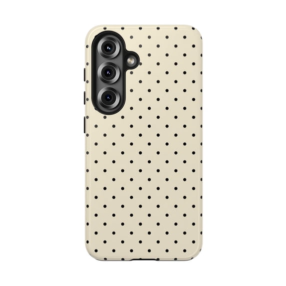 Beige Black Polka Dot Tough Phone Case, Minimal Dual Layer Shockproof ...