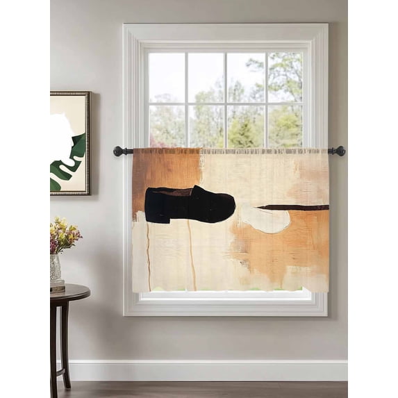 Beige Black Sheer Curtains 54 Inch Long 1 Panel Abstract Art Mottled ...