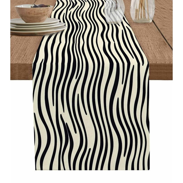 Beige Black Stripe Burlap Cotton Table Runner 18x72 Inches Long, Modern ...