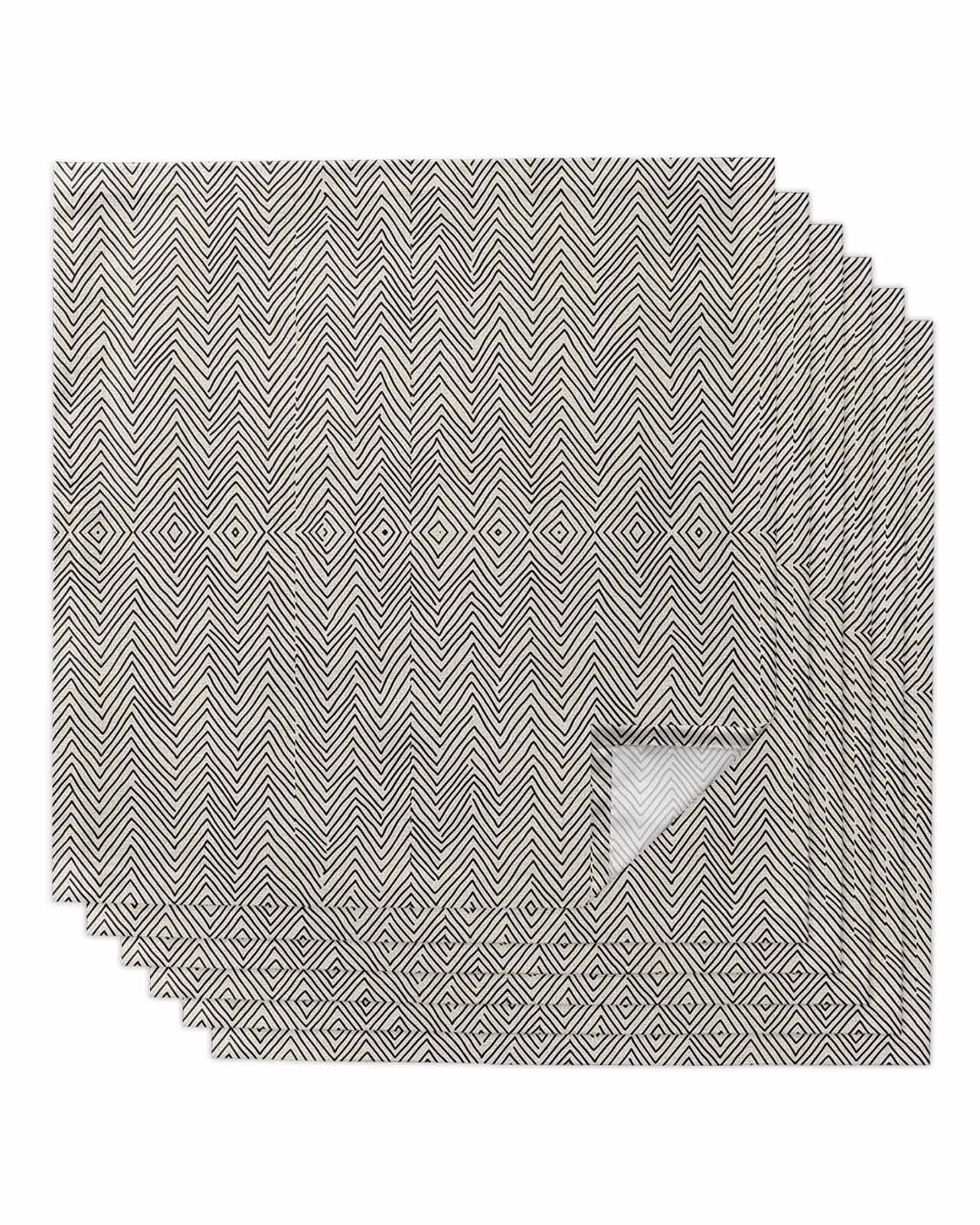 Beige Black Stripe Cloth Napkins Set of 6 Reusable Dinner Napkins ...