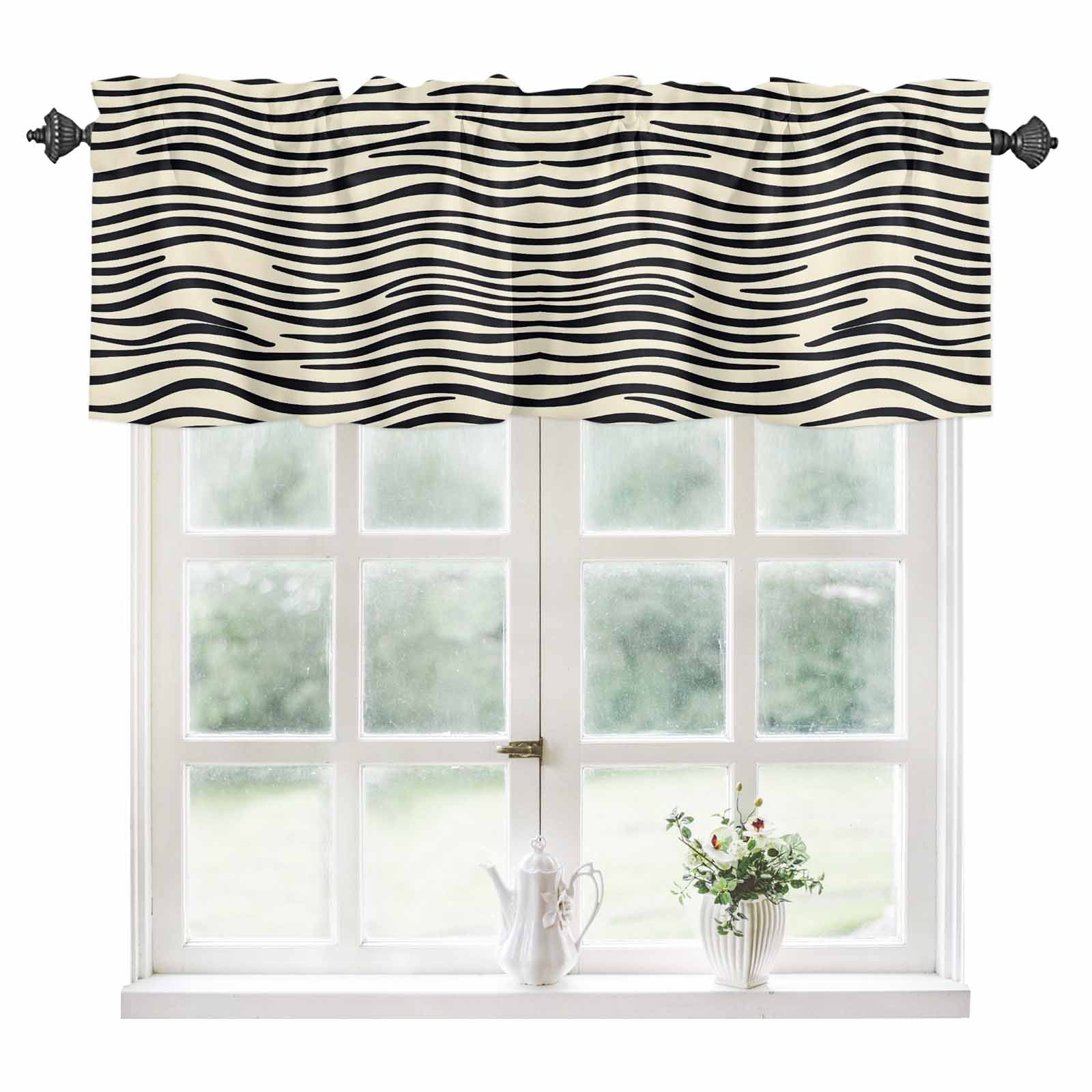 Beige Black Stripe Kitchen Valances for Windows 60x18 Inch Kitchen ...
