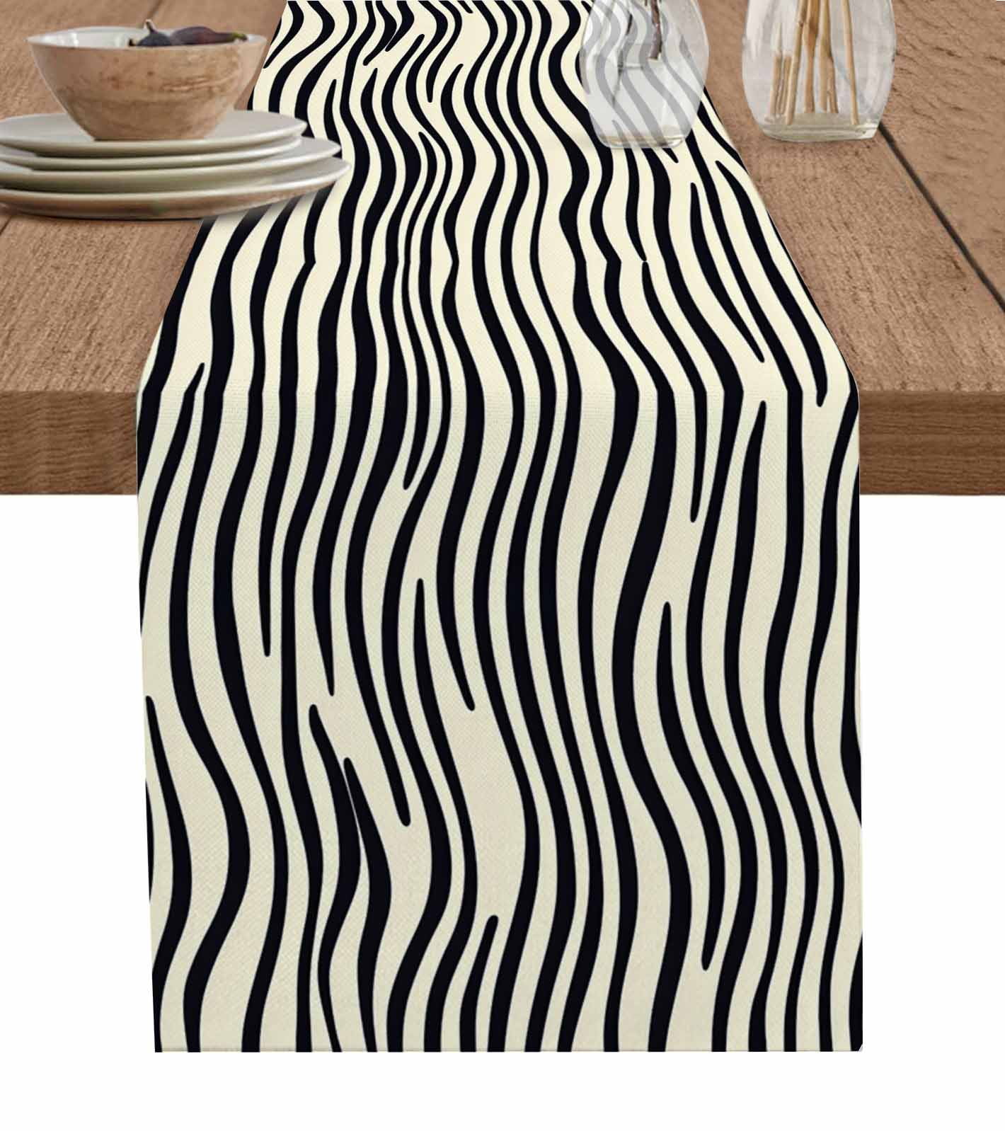 Beige Black Stripe Table Runner 72 Inches, Modern Abstract Art Lines ...
