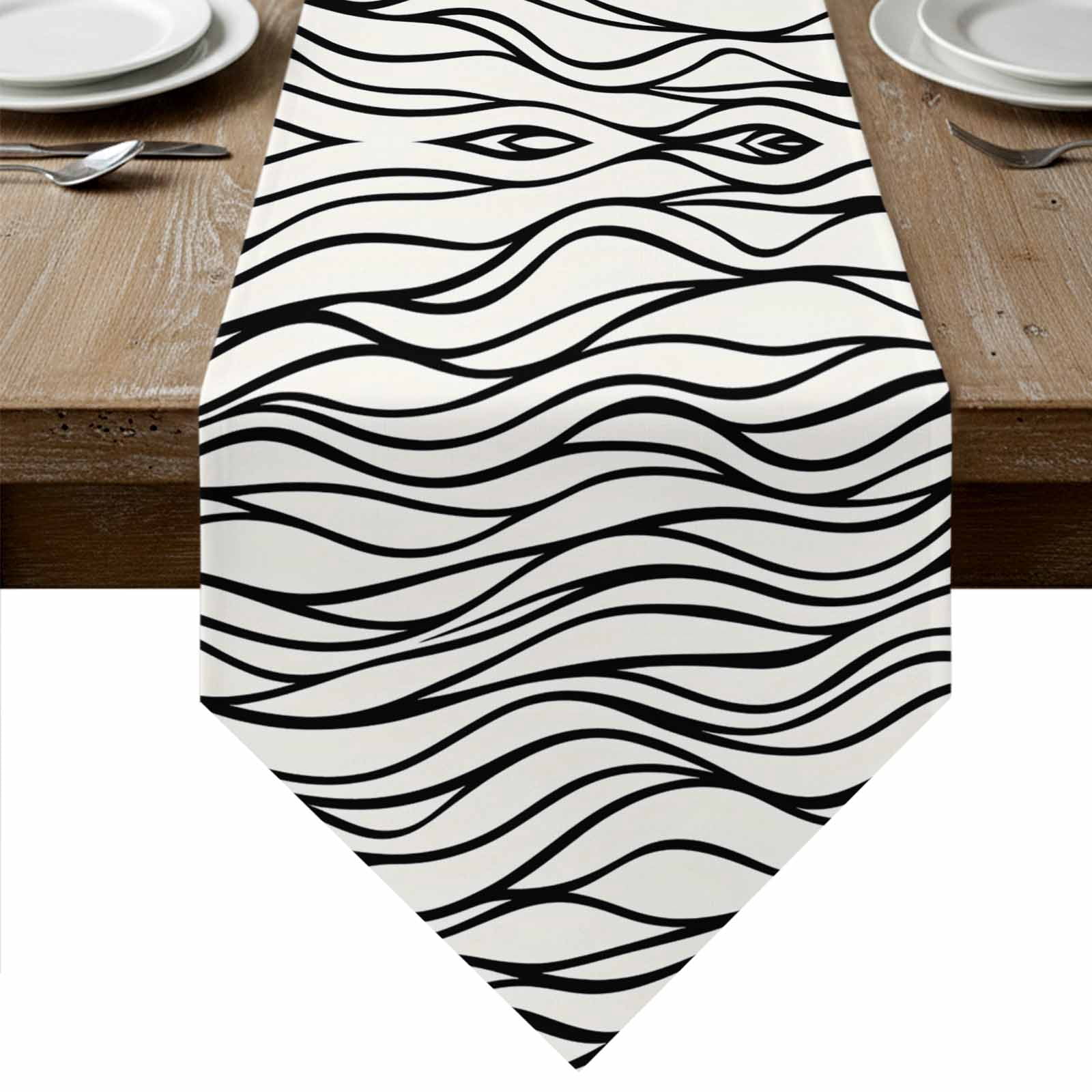 Beige Black Stripe Table Runner Linen Burlap Table Runner 72 Inches ...