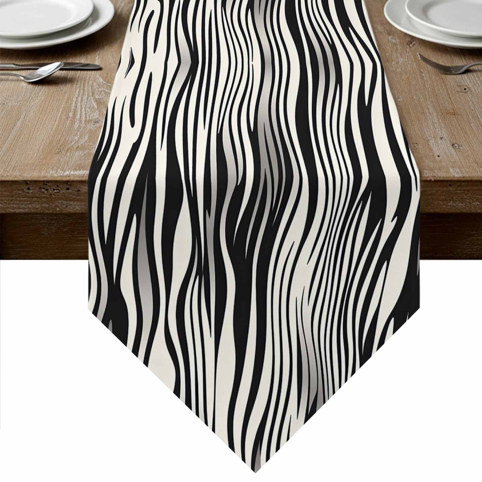 Beige Black Stripe Table Runner Linen Burlap Table Runner 72 Inches ...