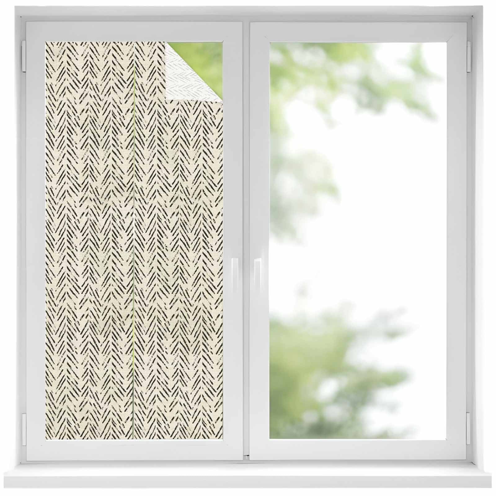 Beige Black Striped Window Privacy Film, Abstract Modern Art Irregular ...