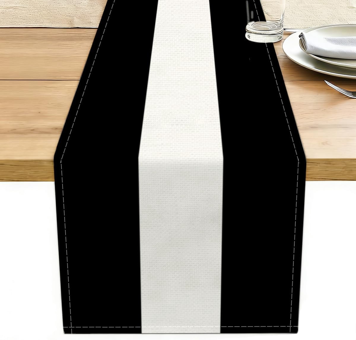 Beige and Black Stripes Table Runner, Halloween Party Kitchen Dining ...