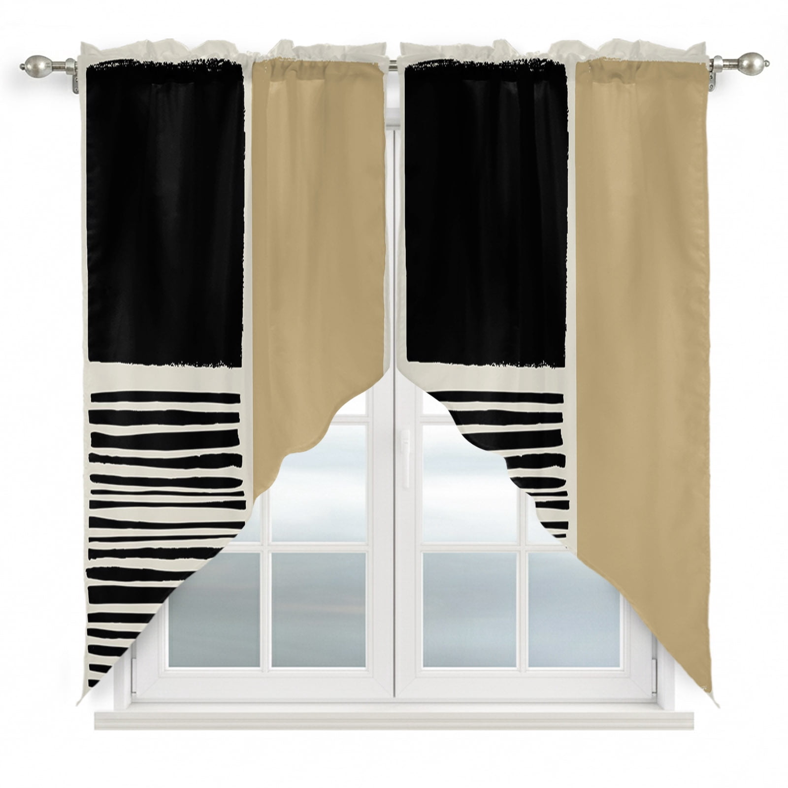 Beige Black Swag Curtain Valance for Window 2 Panels Vintage Japanese ...