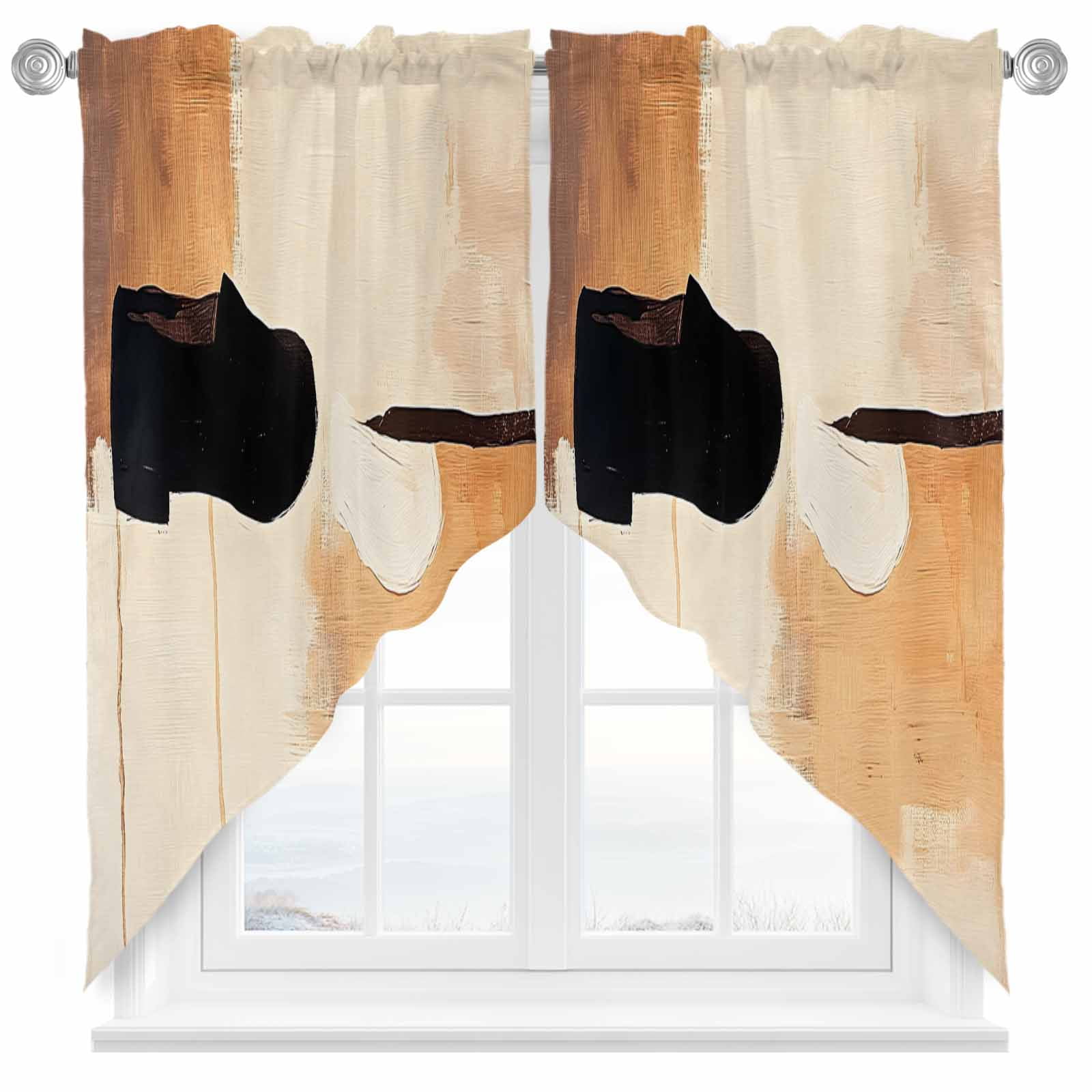 Beige Black Swag Valances for Windows 2 Pack Abstract Art Mottled ...
