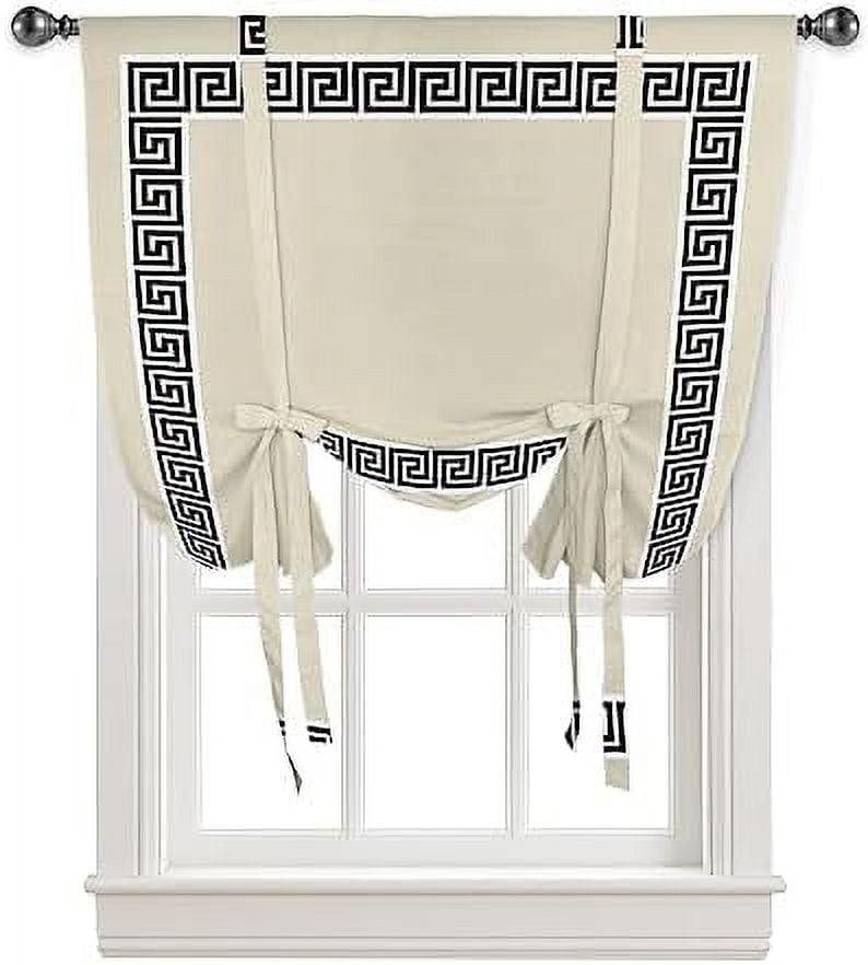 Beige Black Tie Up Curtains for Kitchen Bedroom Living Room Windows ...