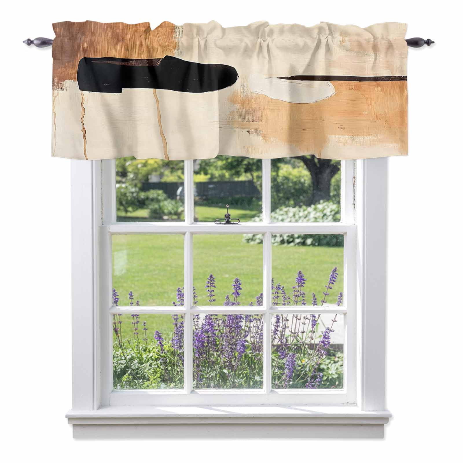 Beige Black Valances for Windows, Abstract Art Mottled Graffiti Color ...