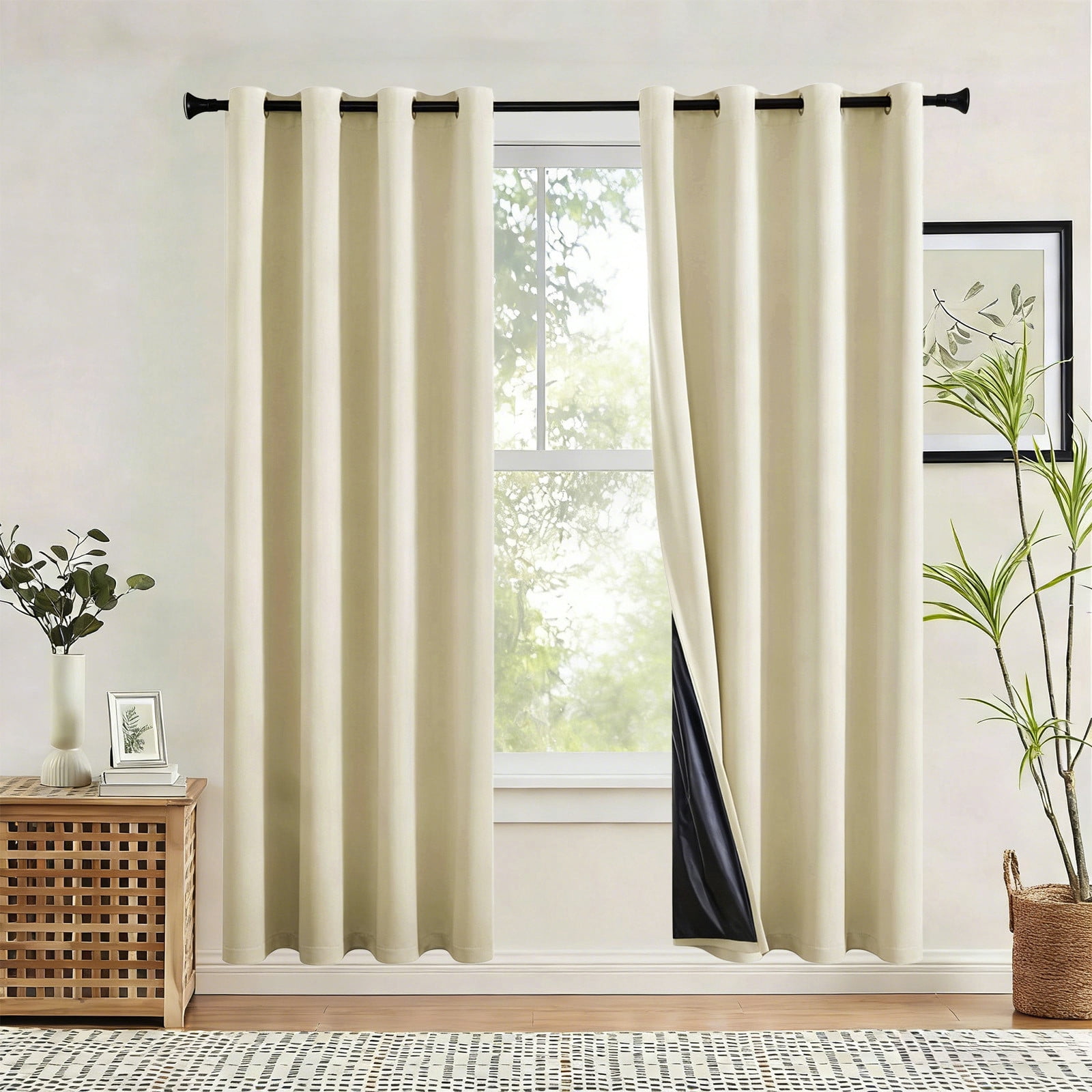 Beige Blackout Curtain 39x51 Inch - Living Room Thermal Insulated Noise ...