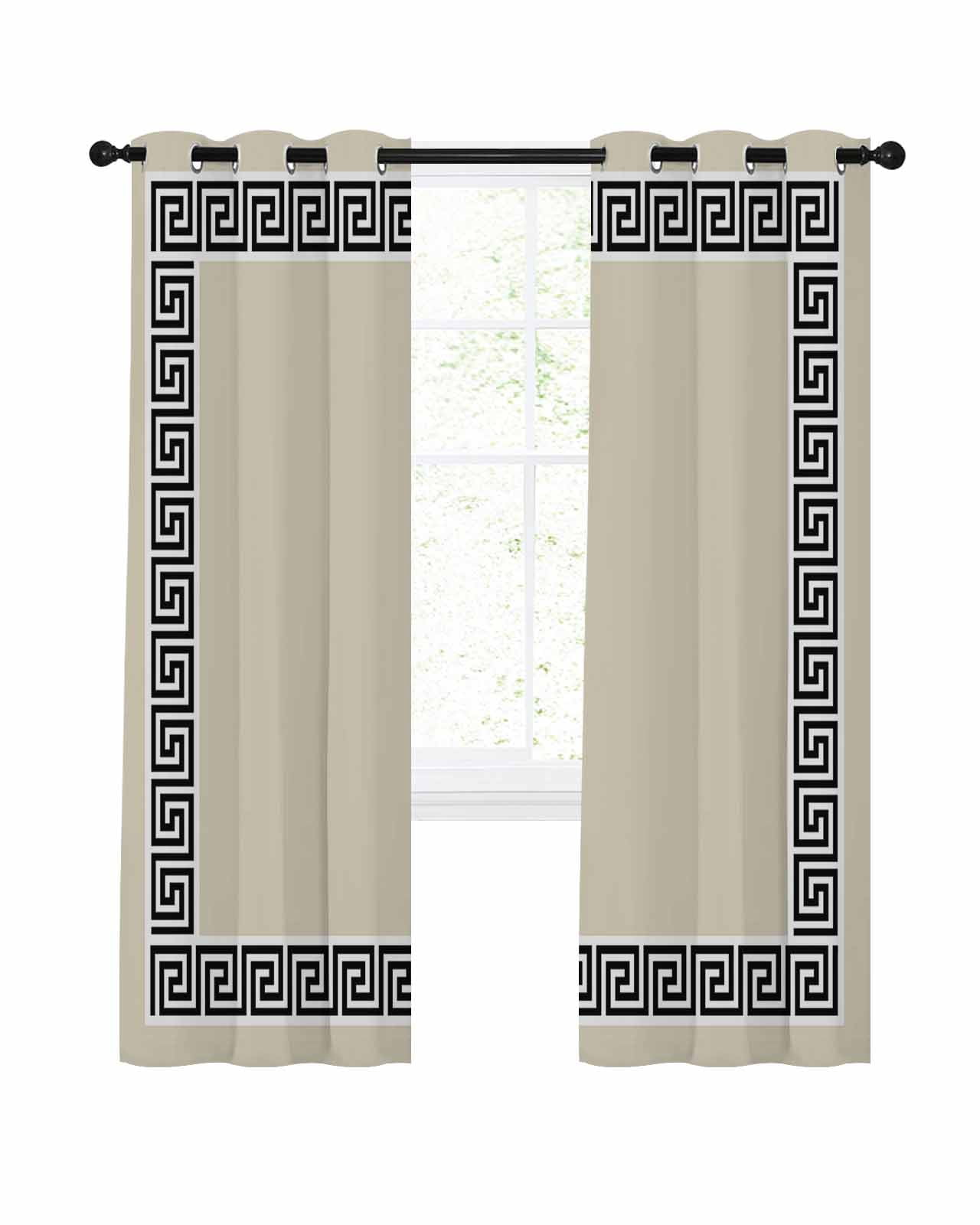 Beige Blackout Curtains 63 Inches Long for Bedroom, Black Modern ...