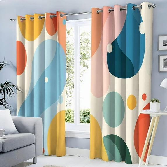 Beige Blackout Curtains Abstract Polka Dots Geometric Curtains For ...