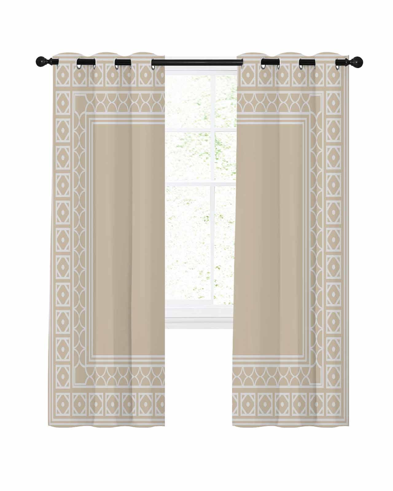 Beige Blackout Curtains for Bedroom Living Room, Boho Diamond Pattern ...