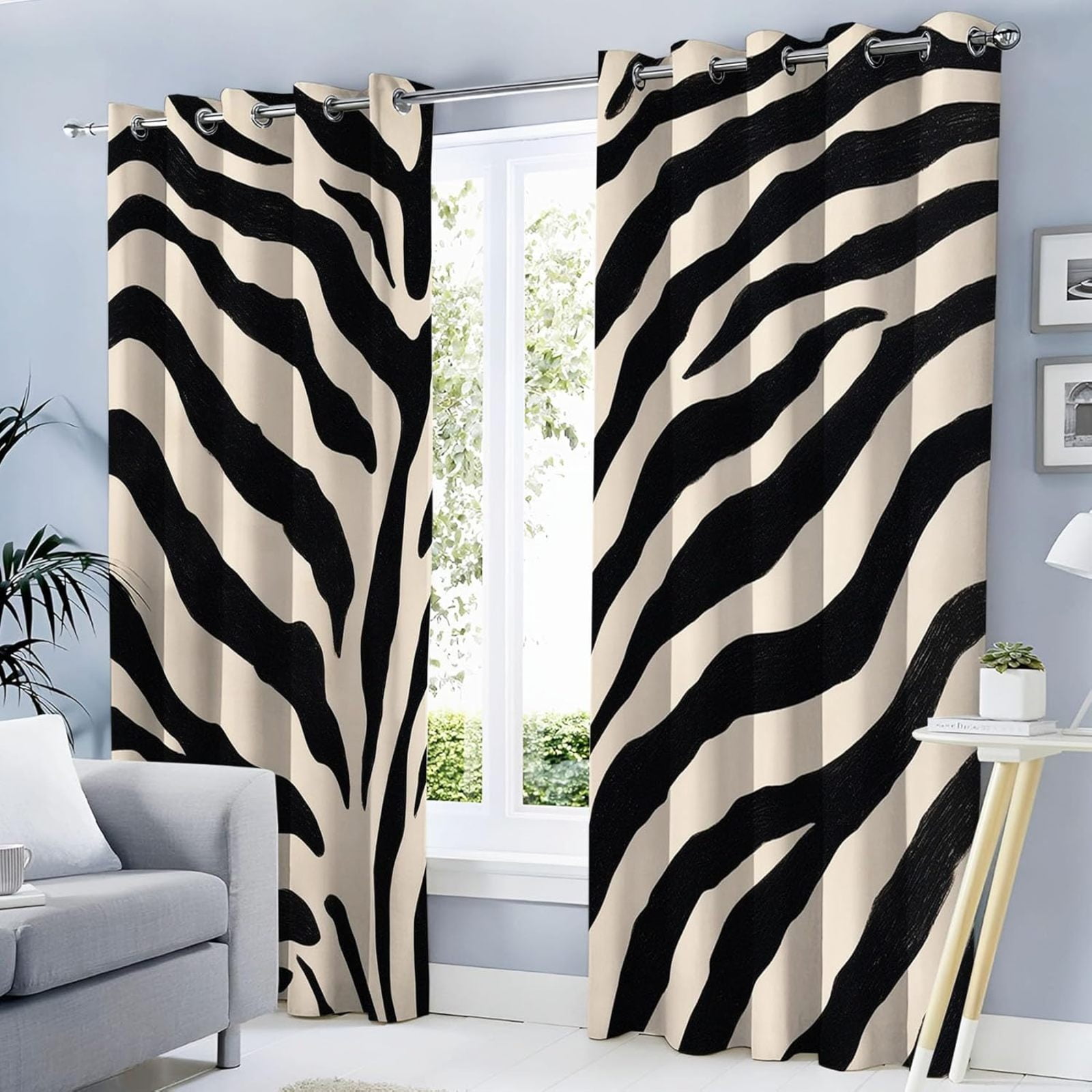 Beige Blackout Curtains Modern Tiger Stripe Curtains For Living Room ...