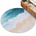 Beige Blue Area Rugs 3.3' (Round) Gradient Ocean Wave Beach Abstract ...