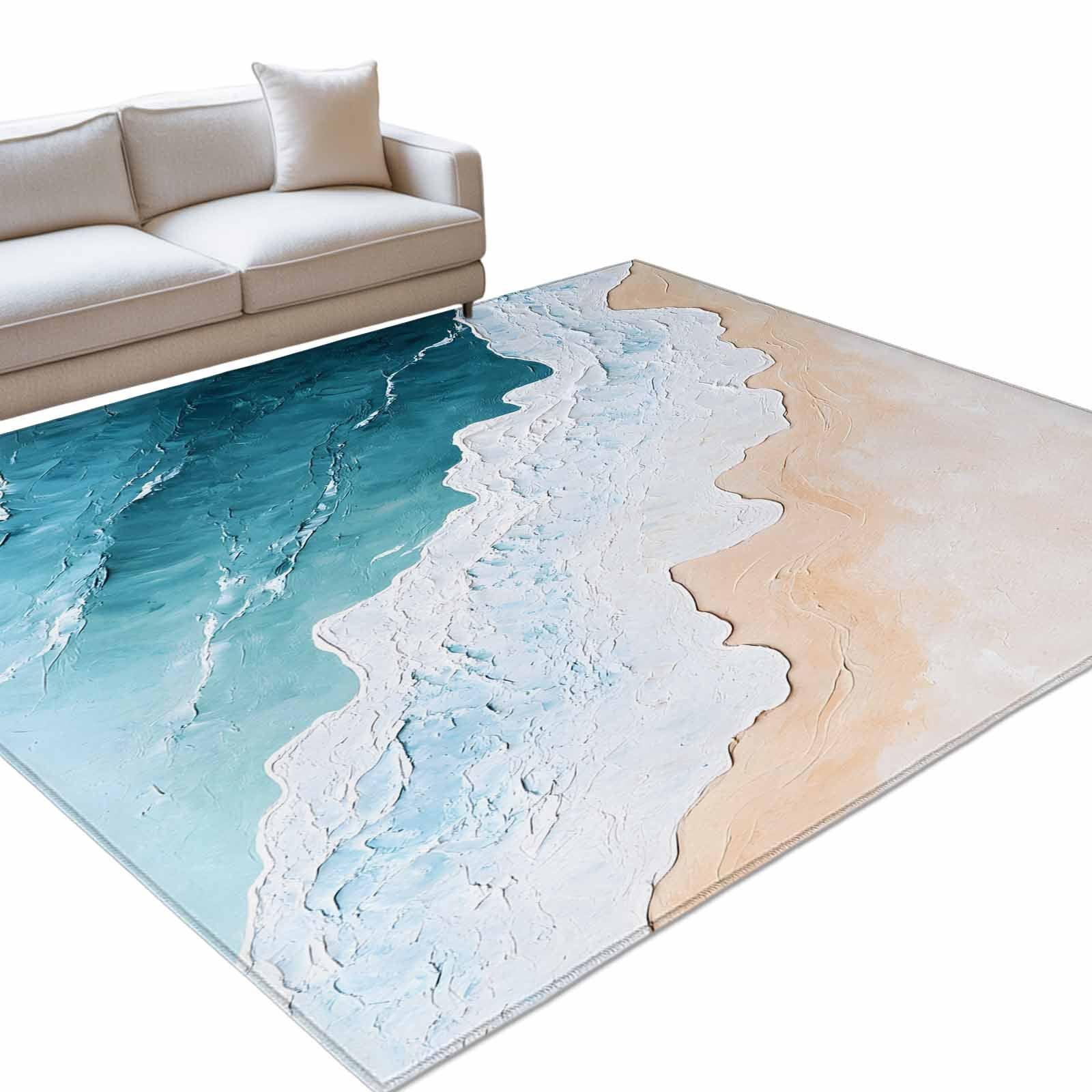 Beige Blue Area Rugs 8x10ft Gradient Ocean Wave Beach Abstract Modern ...