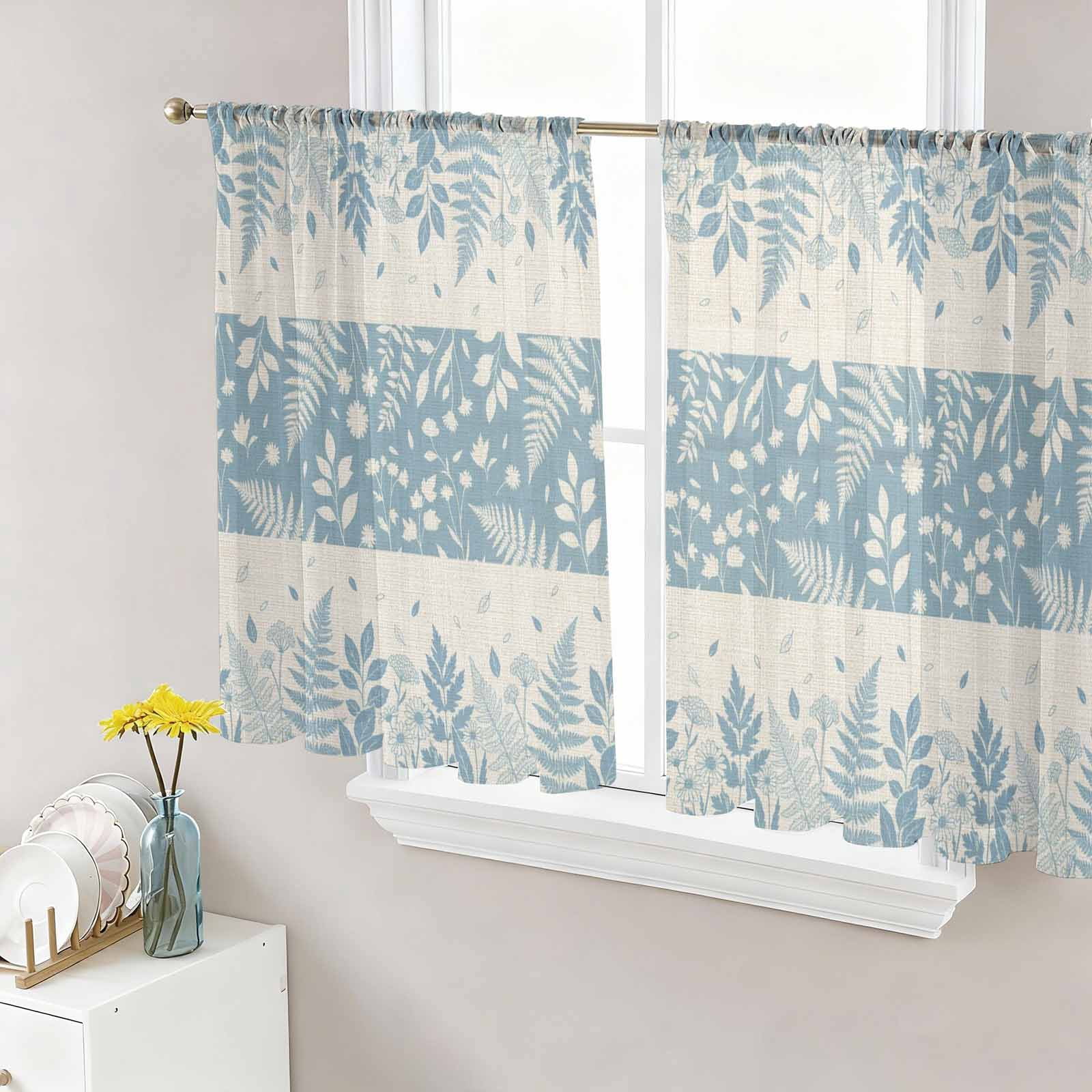 Beige Blue Botanical Sheer Curtains for Living Room Bedroom Farmhouse ...