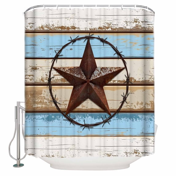 Beige Blue Brown Star Bathroom Shower Curtains with 12 Hooks Polyester ...