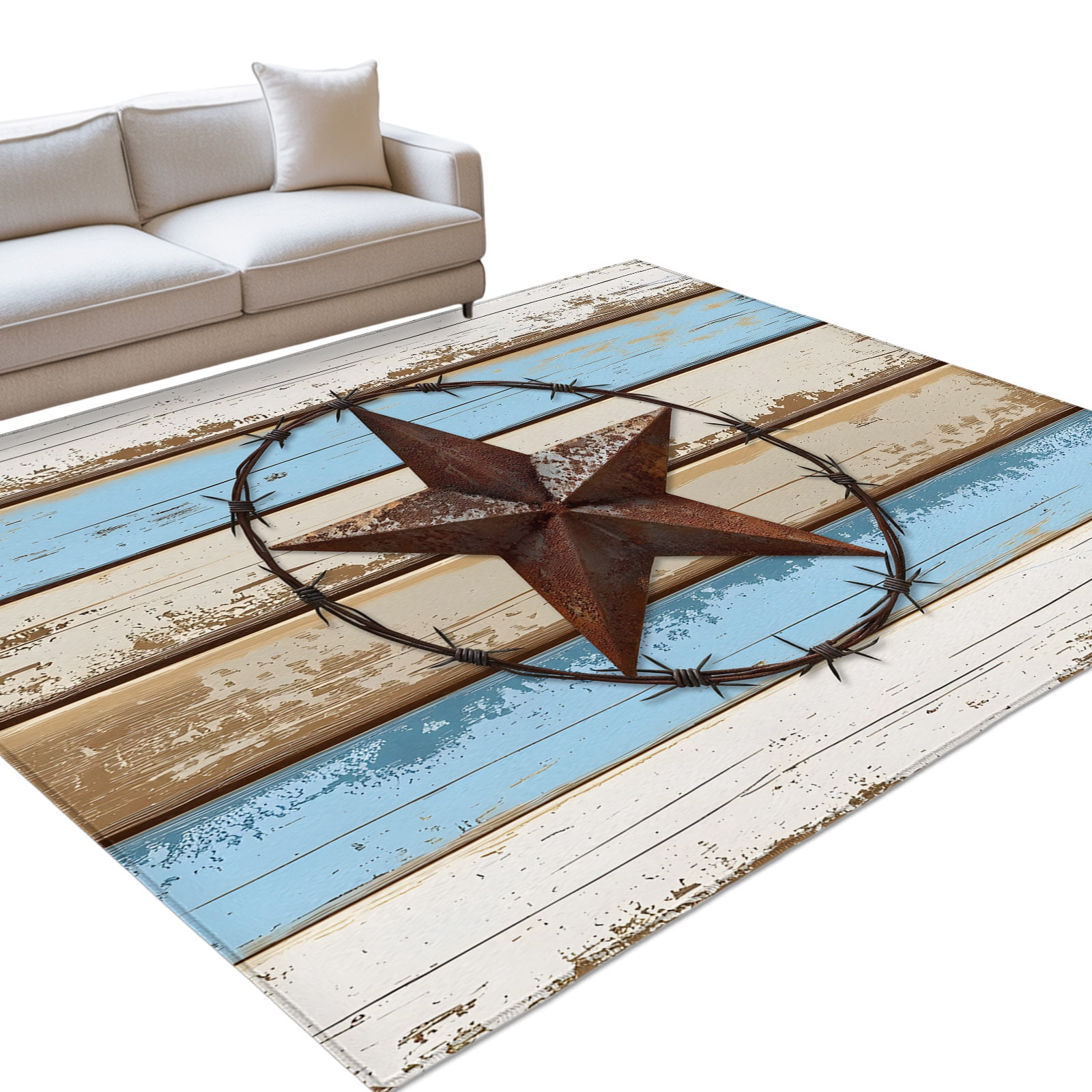 Beige Blue Brown Star Retro Washable Rug 5x7 Area Rug for Living Room ...