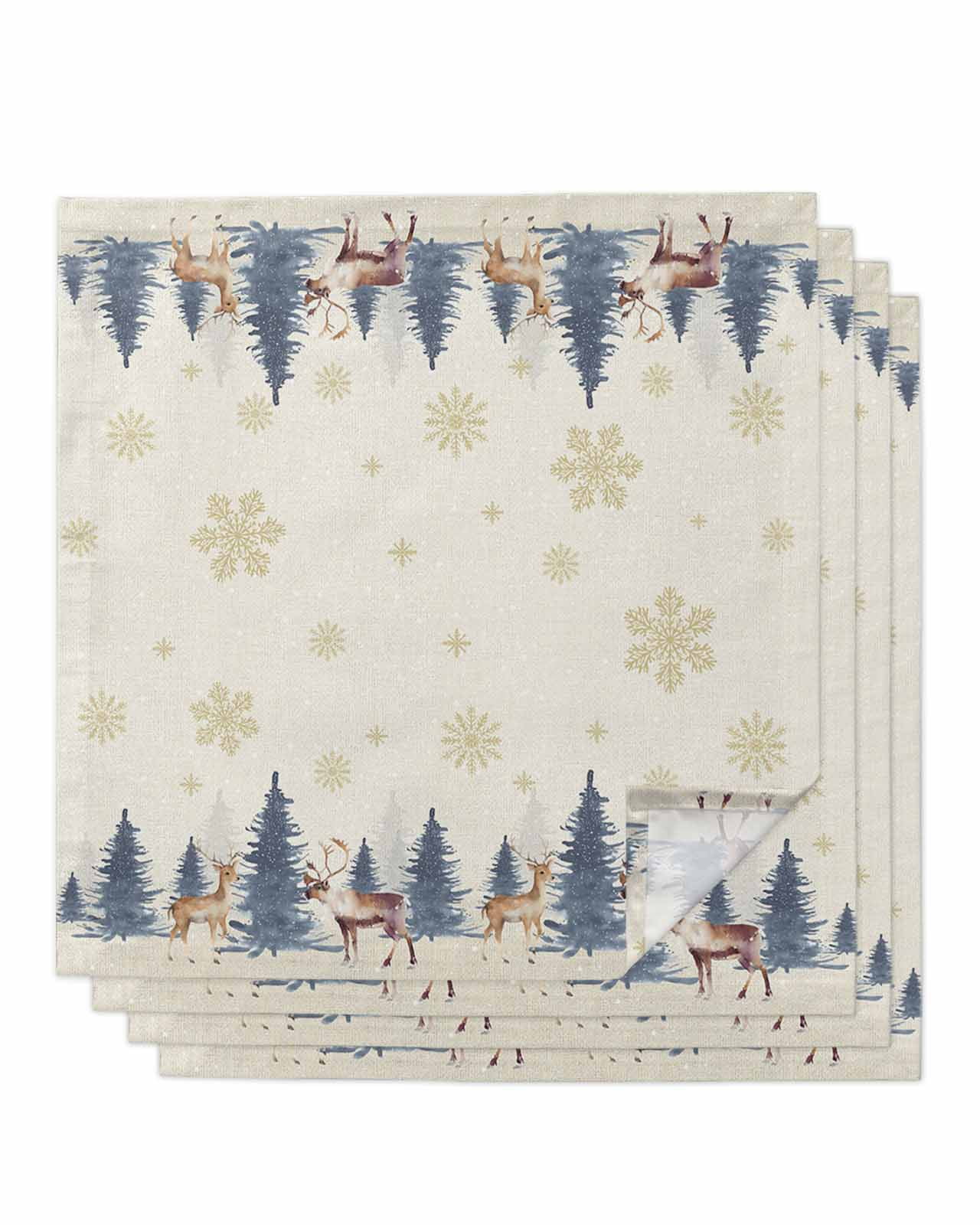 Beige Blue Christmas Cloth Napkins Set of 4 Reusable Dinner Napkins ...
